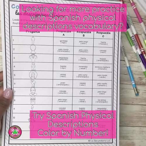 Spanish Physical Descriptions | Color by Number | Colorea por número