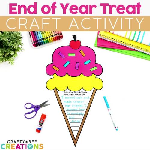 End of the Year Ice Cream Cone Craft Bulletin Board Craftivity Writing ...