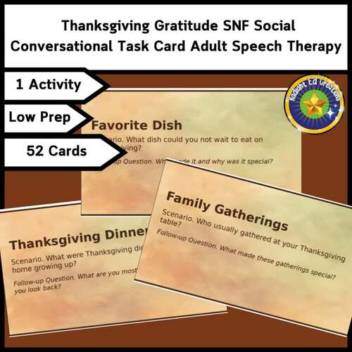 Thanksgiving Gratitude SNF Social Conversational Task Card Adult Speech ...