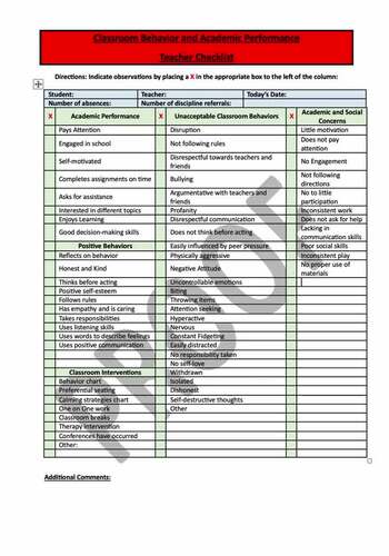 Classroom Behavior and Academic Checklist by Admin 4 You | TPT