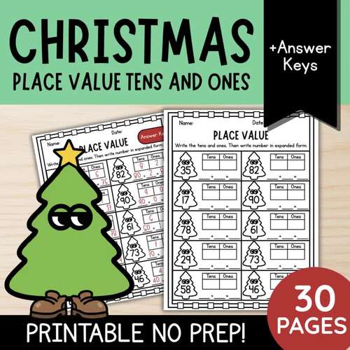 Christmas Math Worksheets: Place Value Tens and Ones | 1st and 2d Grade