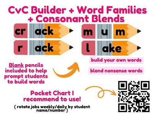 Customizable CvC Builder + Word Families + Consonant Blends Bundle