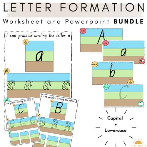 Kindergarten Letter Formation Powerpoint Worksheets - Dirt, Grass and Sky