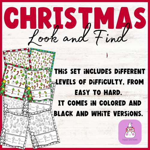 Look and Find Christmas Activity: Easy to Hard Levels, Color and Black ...