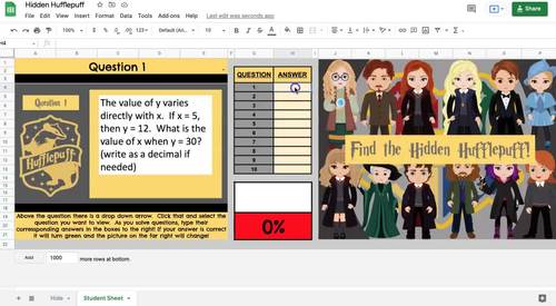 Algebra 1: Direct Variation Hidden Picture Task Cards A.2D by Math Chick