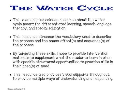Water Cycle Vocabulary Sequencing and Other Language Skills by Susan ...