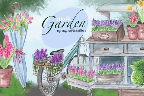 Clipart of a garden, rustic clipart, spring clip art by Digital Finds Shop