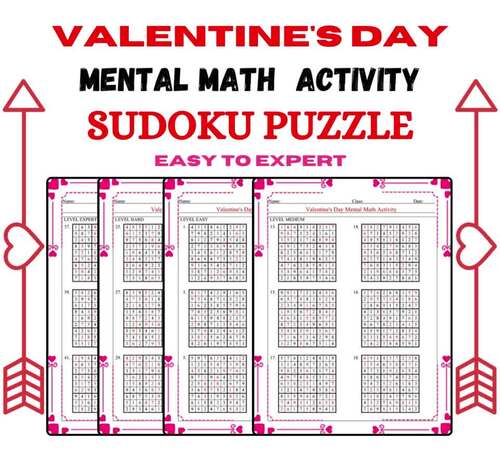 Valentine's Day Mental Math Sudoku Easy To Expert No Prep Worksheet