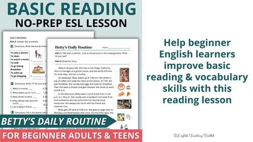 Beginner Adult ESL Short Story Reading Lesson Plan & Worksheets - Daily ...