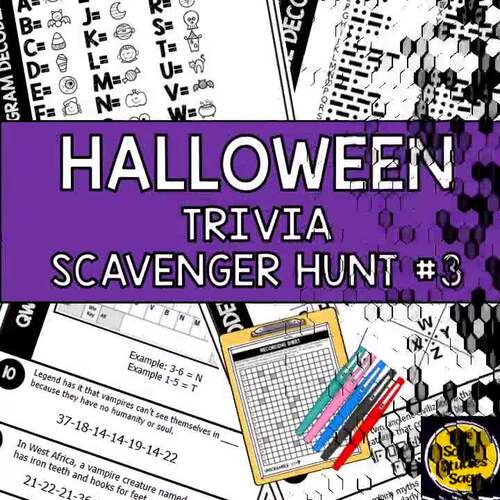 Halloween Scavenger Hunt - Trivia Puzzle Game - Critical Thinking Activity
