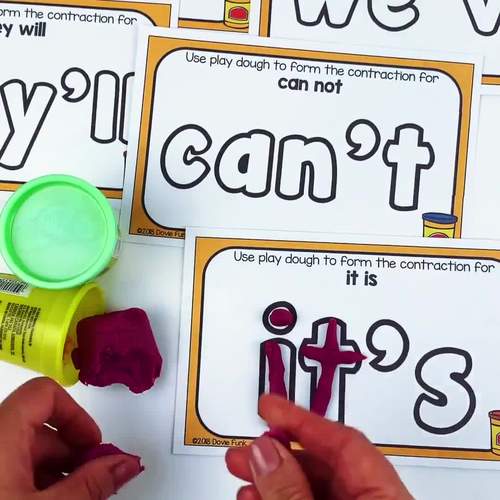 Play Dough Contractions - 24 Learning Mats LITERACY CENTER by Dovie Funk