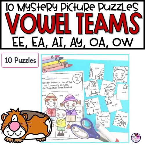 Vowel Teams with Long Vowels - Phonics Worksheets No Prep Puzzles
