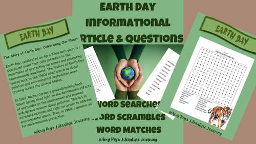 Earth Day Article Reading Comprehension Questions Word Searches and ...