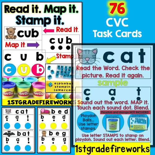 Read It, Map It, Stamp It - CVC Task Cards for SOR by 1stgradefireworks