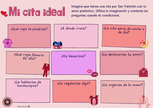 PRÁCTICA ORAL SAN VALENTÍN NIVEL B1- B2: MI CITA IDEAL Y 3 JUEGOS DE ROL