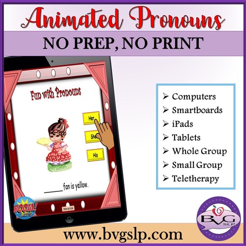 BOOM Cards Sentence Formulation and Pronouns with Animation Teletherapy ...