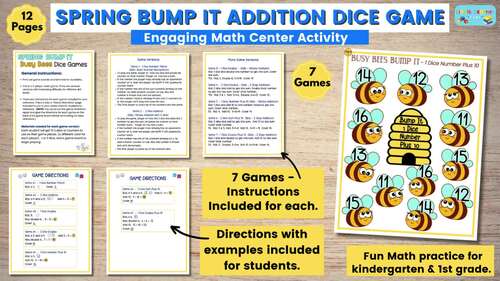 Spring Bump It Addition Dice Games for Kindergarten & First Grade, Math ...