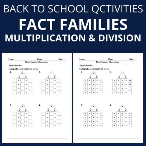 Back to School Math Activities Fact Families Worksheets Multiplication ...