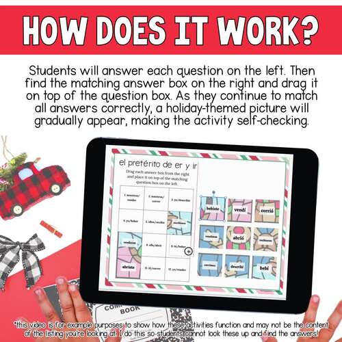 Editable Christmas Spanish Preterite ER IR Drag and Drop Puzzles Digital