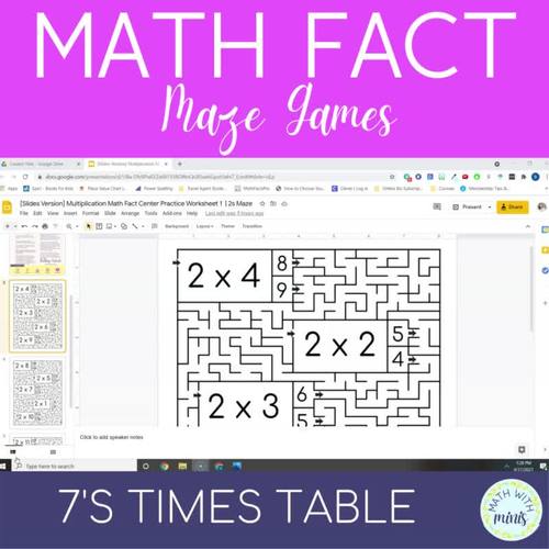 Math Facts Practice Maze Worksheet for 7s Fluency | Digital and Printable