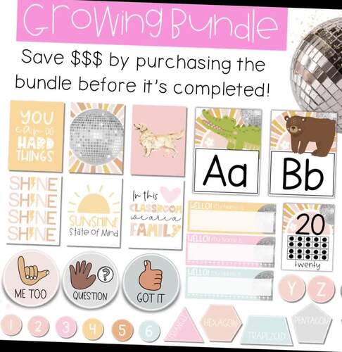 Growing Classroom Decor Bundle | Disco Chic | Boho Groovy Classroom Decor
