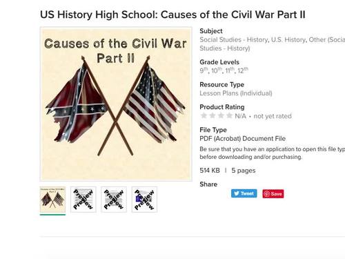 US History High School: Causes of the Civil War Part II | TPT