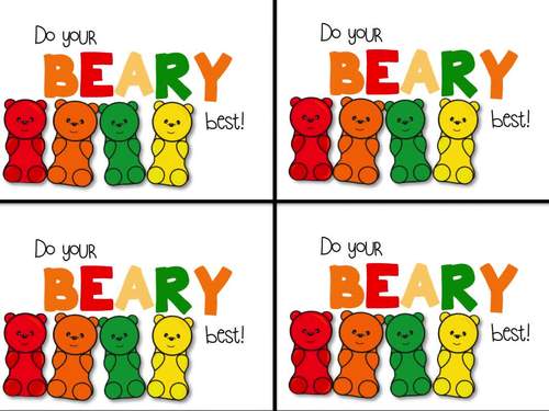 Gummy Bears Testing Motivation Treat Tags- Do your BEARY best! | TPT