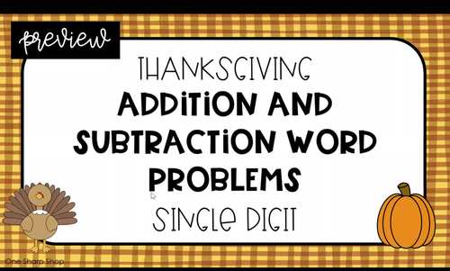 Thanksgiving Addition and Subtraction Word Problems PowerPoint, Single ...