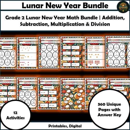 Grade 2 Lunar New Year Math Bundle Addition Subtraction Multiplication ...