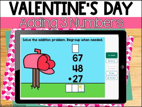 Valentine’s Day Adding 3 Two Digit Numbers Boom Cards 3 Addend Addition ...