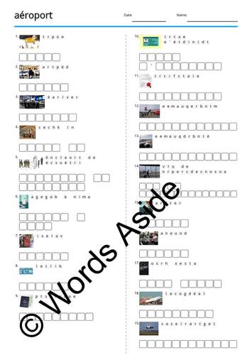 French Vocabulary Puzzles Word Search Crossword Anagram by Words Aside