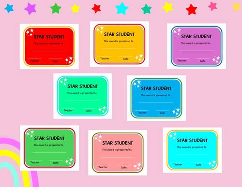 Printable Star Student Awards, Editable Colorful Star Student Certificate