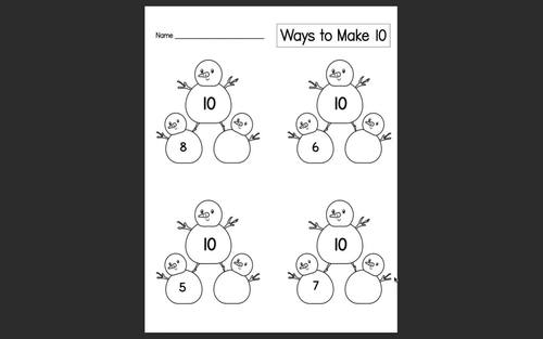 Kindergarten Ways to Make 10 Worksheets | Friends of 10 Number Bonds