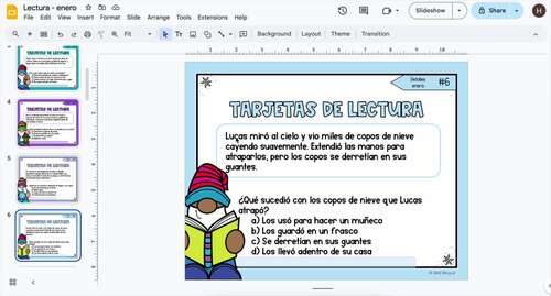January Reading Comprehension Task Cards in Spanish | Tarjetas de ...