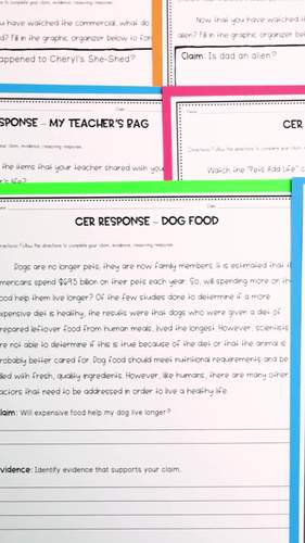 CER 12 Science Claim Evidence Reasoning Practice Prompts by Teaching Muse