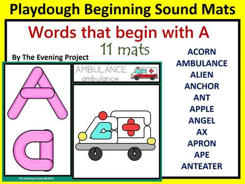 Playdough Beginning Sound Mats /Words that begin with A playdough mats