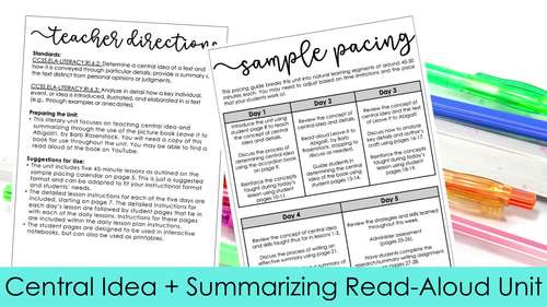 Central Idea & Summarizing | Use with Book Leave it to Abigail | 6th Grade