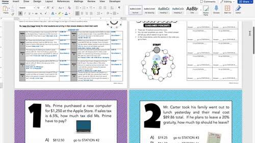 7th/8th Grade Math Winter Fun Review Activity: STATIONS (Consumer Percents)