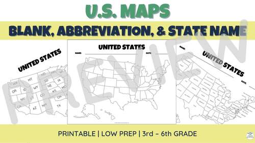 Blank Map of the United States Geography Map Skills Activity US 3rd ...