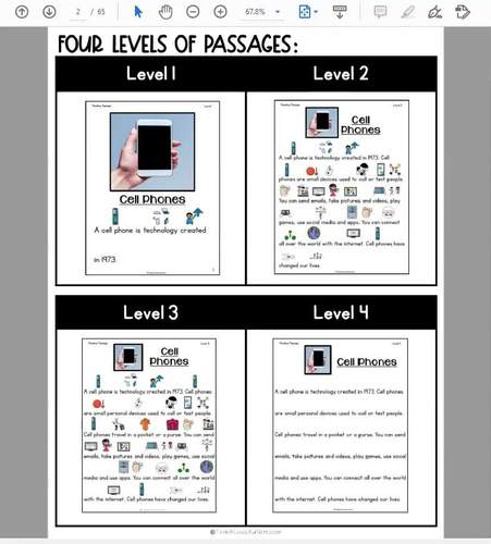 Cell Phones Reading Comprehension Passages and Questions with Visuals