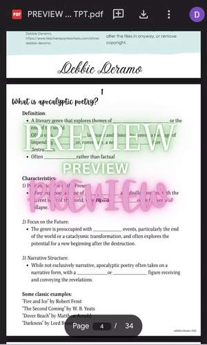 ELA Poetry: Apocalyptic Poetry –Packet, Teacher KEY & Student Writing ...