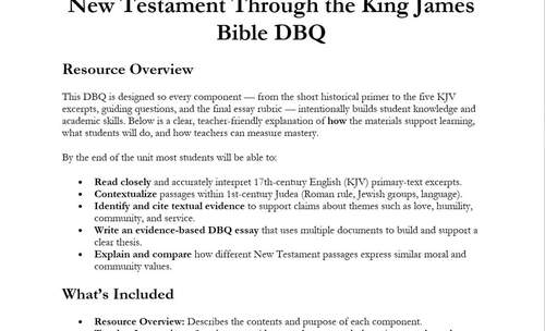 New Testament Through the King James Bible DBQ by PBL History & Civics