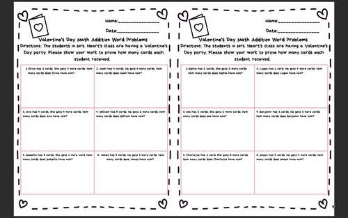 February Math (Addition and Subtraction) Word Problems Within 10 Bundle