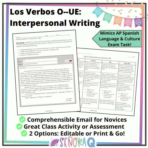 E--I and U--UE Stem Changing Verbs Interpersonal Writing Assessment by ...