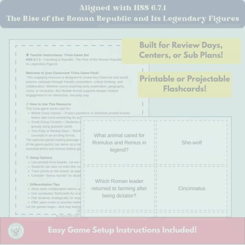 HSS 6.7.1 Trivia Game: The Rise of the Roman Republic and Its Legendary ...