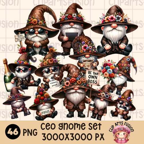 Ceo Gnome Watercolor Clip Art | Entrepreneur Gnome Theme Graphics Bundle