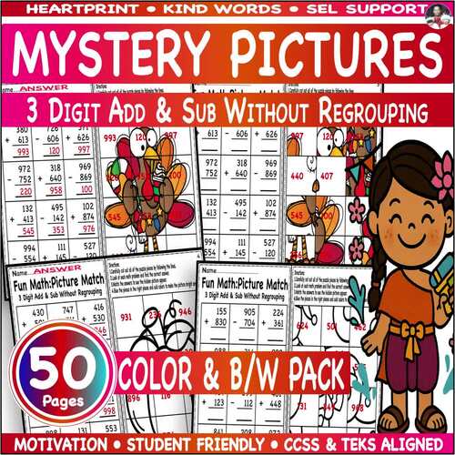 Mixed Add and Sub without regrouping 3 digit Mystery Picture Math ...