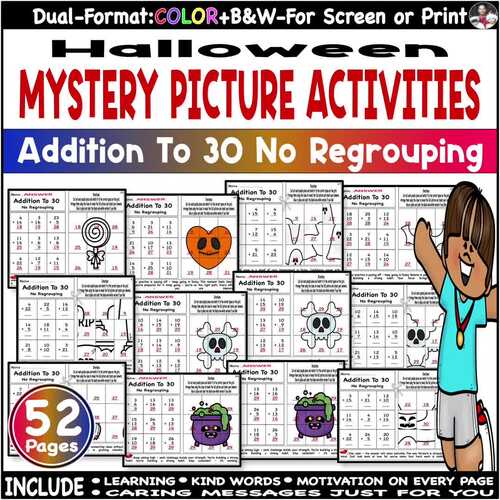 Addition within 30 without regrouping | Halloween Mystery Pictures ...
