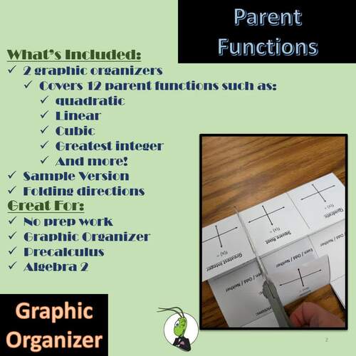 Parent Functions Folding Graphic Organizer Algebra 2 by Grasshopper ...