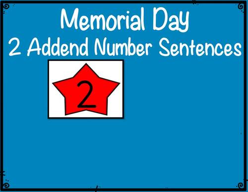 Memorial Day Build 2 Addend 0-20 Addition & Subtraction Number Sentence